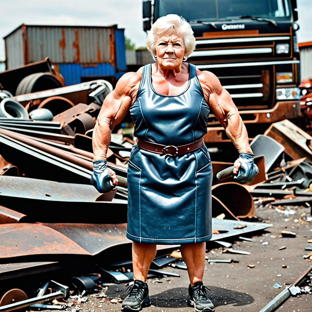 A very strong muscular elderly female very overweight bodybuilder in a ...