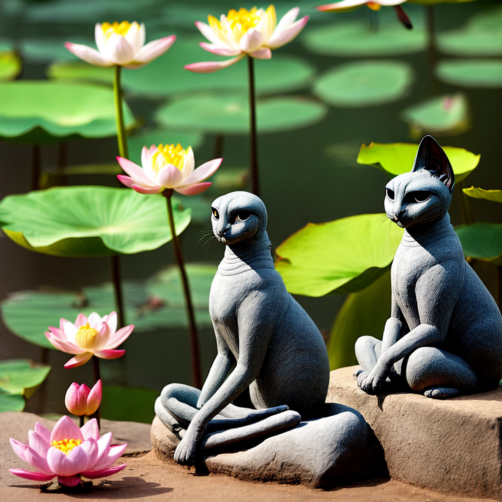 Buddhist Sphinx Cat sitting in meditation on a lotus flower under the ...
