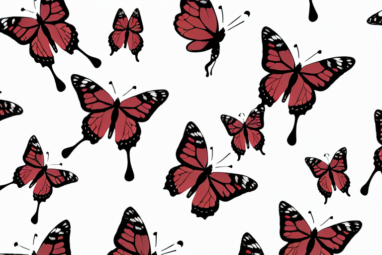 Vibrant Red Butterflies with Black Accents on a Clean White Background