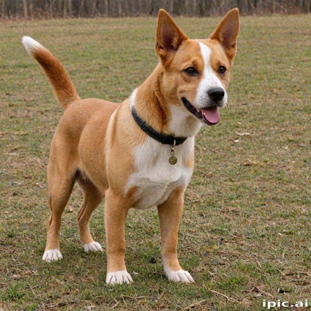 A Happy Dog Standing on Green Grass in a Sunny Park.