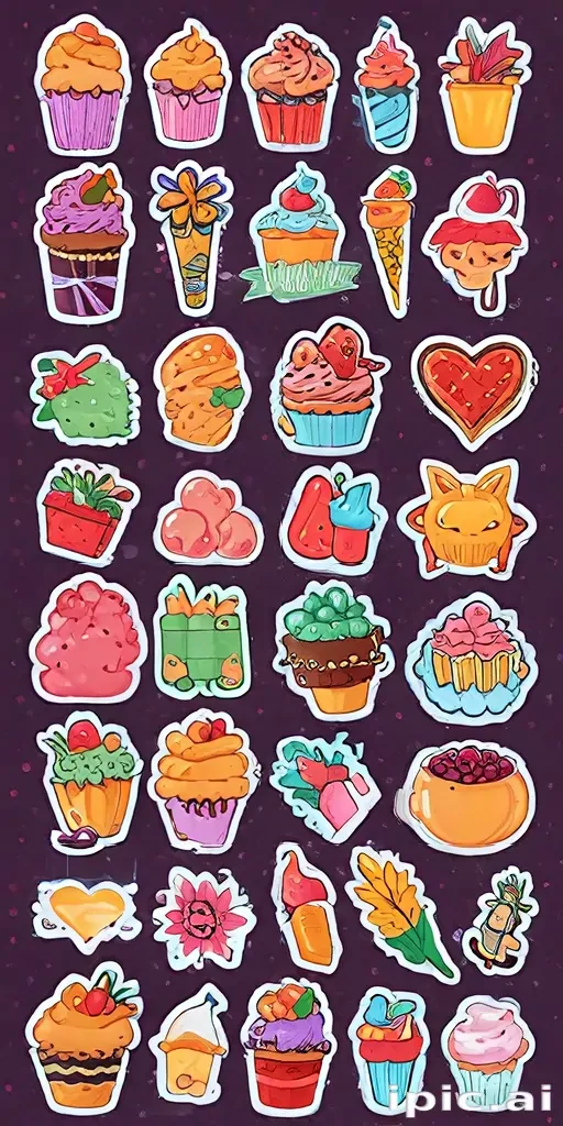 Colorful Collection of Cute Dessert Stickers Featuring Cupcakes, Ice ...
