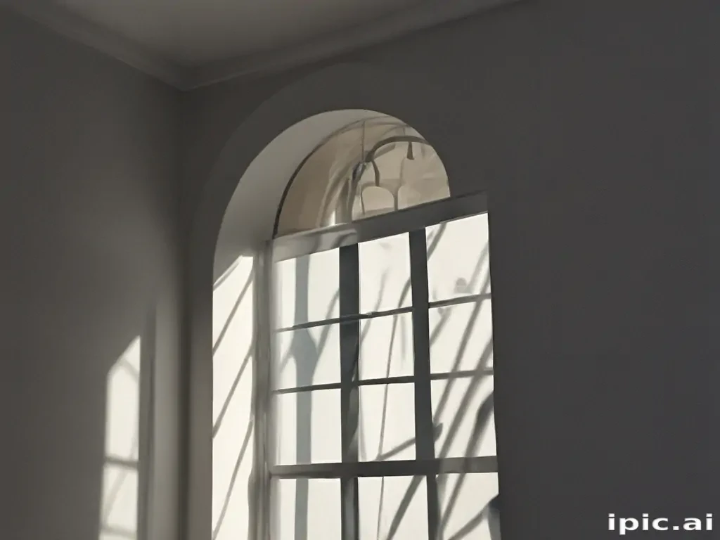 Soft Sunlight Casting Intricate Shadows Through an Elegant Arched Window