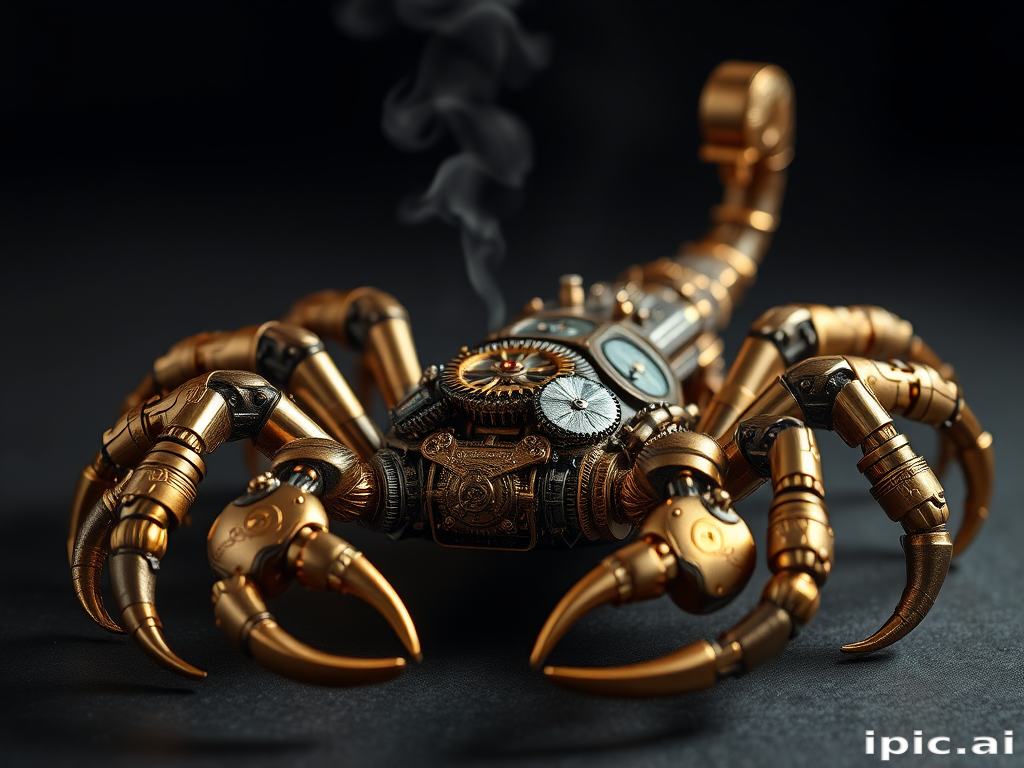 Intricate Steampunk Scorpion with Gears and Smoke Emitting from Body