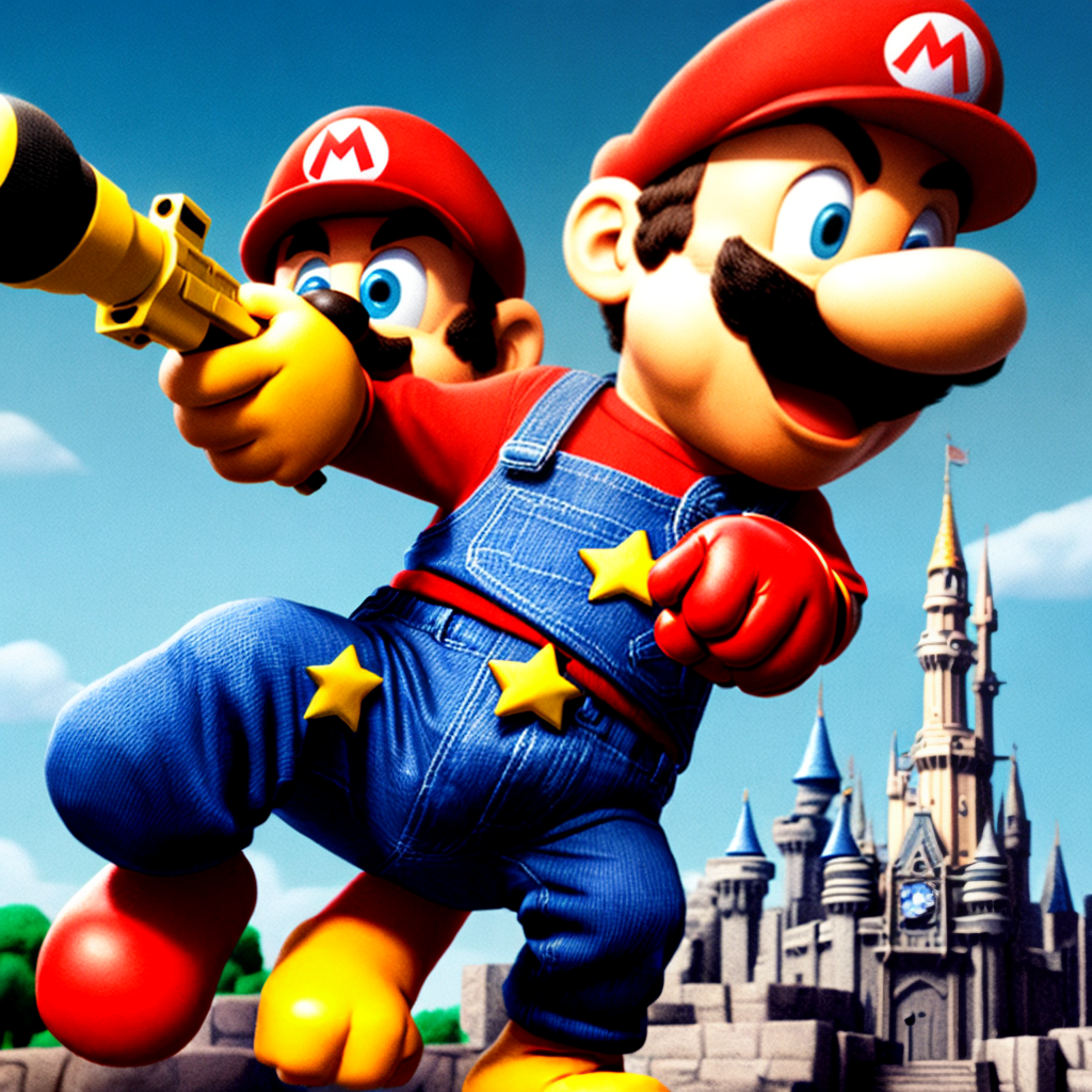 baby mario with shootinggun pointed at mike tyson disney pixar movie