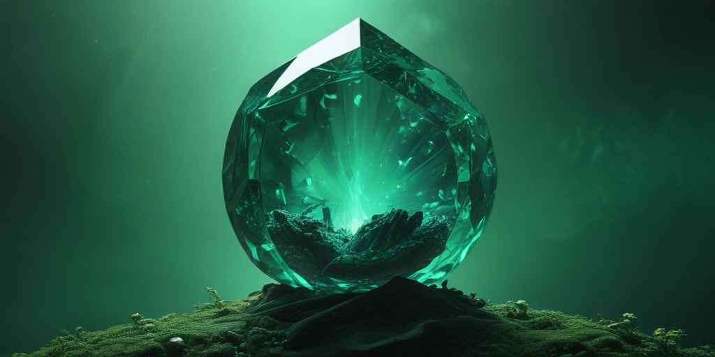 Radiant Emerald Crystal Illuminating a Mystical Underwater Landscape of ...