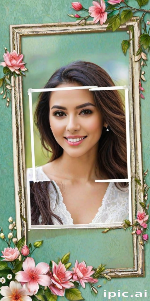Beautiful Portrait of a Smiling Woman Framed by Floral Decorations