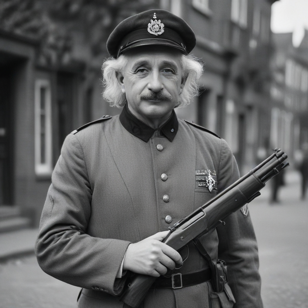 Albert Einstein soldier uniform Leiden university Netherlands rifle ...