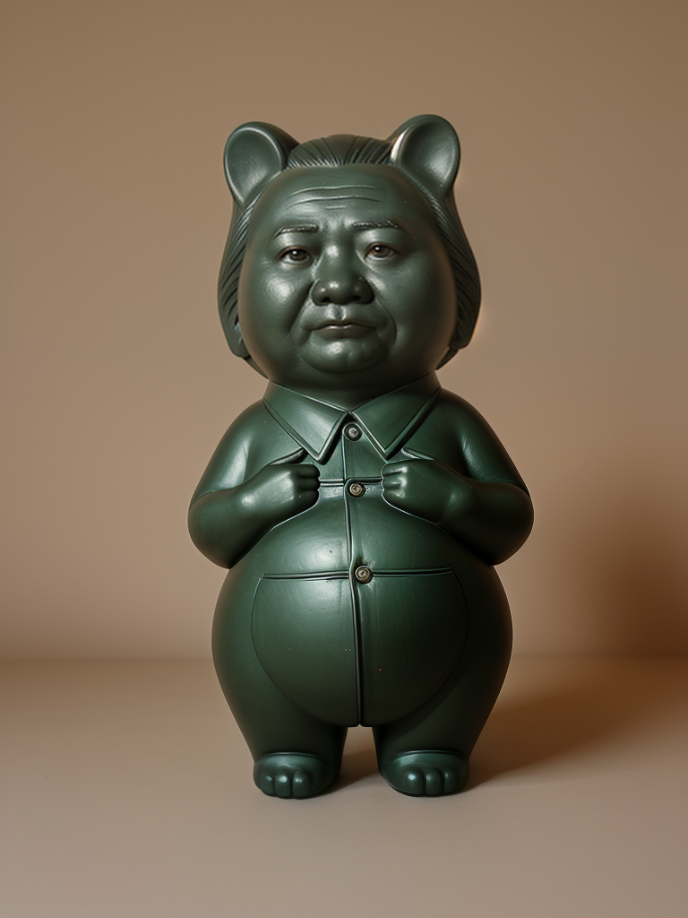 Whimsical Green Figure with Bear Ears and Buttoned Shirt Stands Proudly