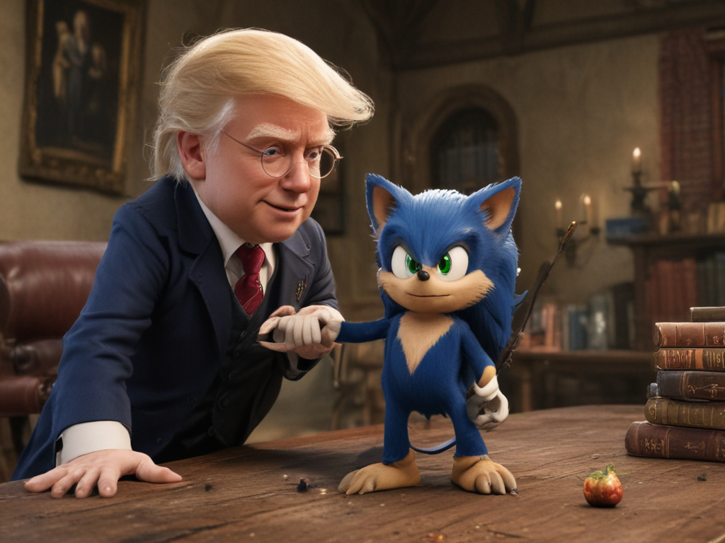 Donald Trump and Harry Potter punshing Sonic the Hedgehog