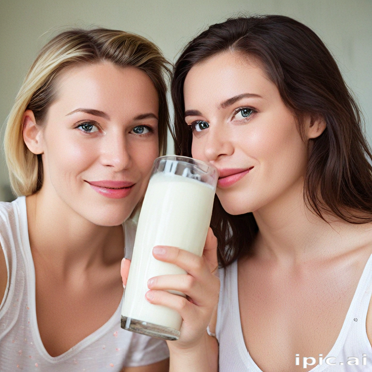 Two Smiling Friends Enjoying a Refreshing Glass of Milk Together