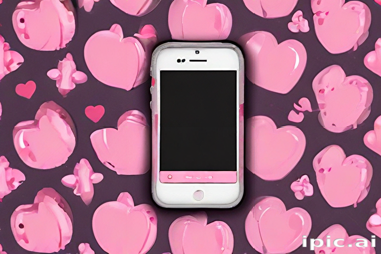 Charming Pink Smartphone Surrounded by Cute Heart Patterns and Designs.