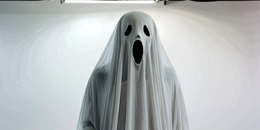 A Mysterious Figure Draped in White Fabric With an Ominous Expression