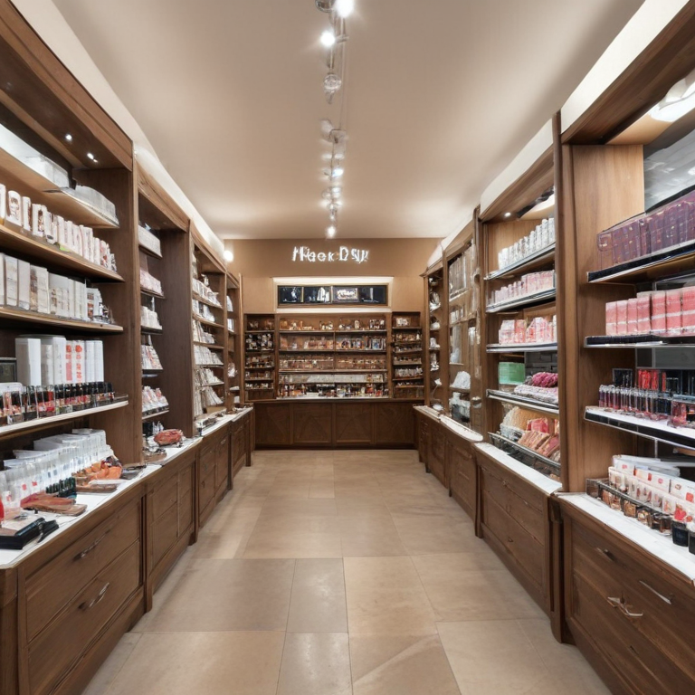 Elegant Interior of a Modern Retail Store Showcasing Beauty Products