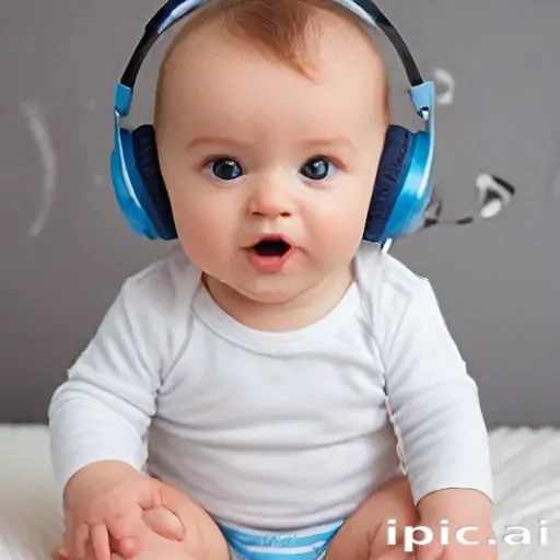 Adorable Baby Enjoying Music with Bright Blue Headphones on Their Head