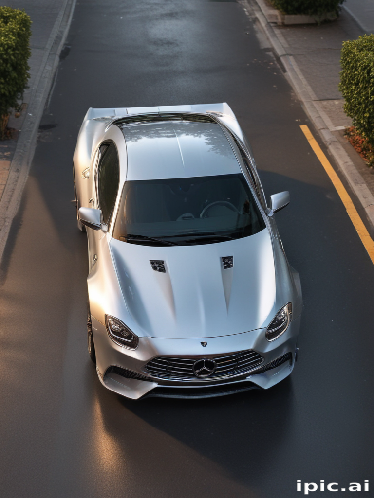 Stunning Silver Sports Car Captured from Above on City Street
