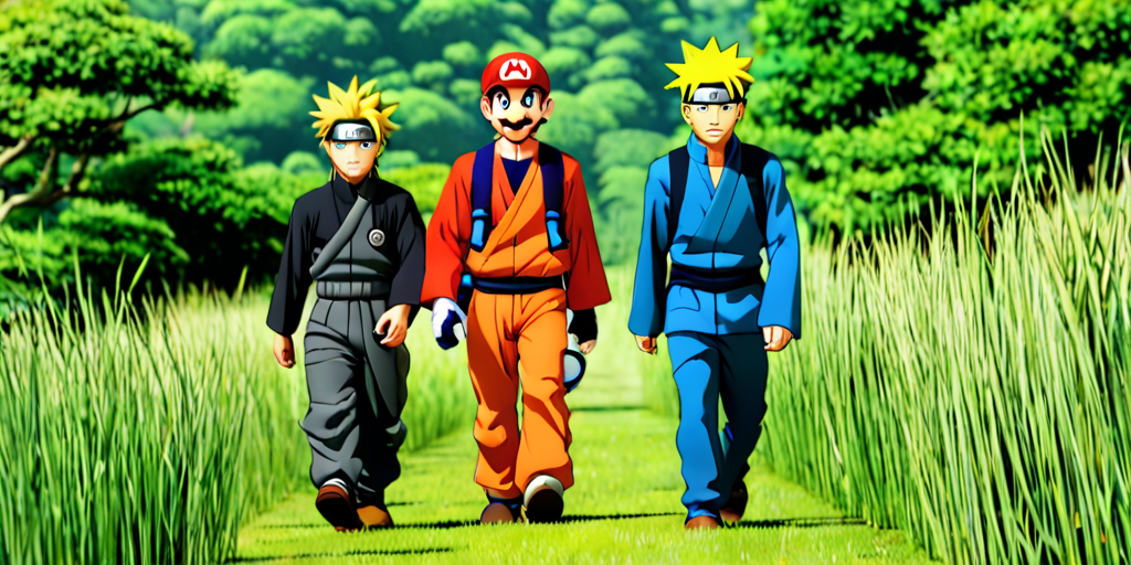Mario walking with naruto and naruto