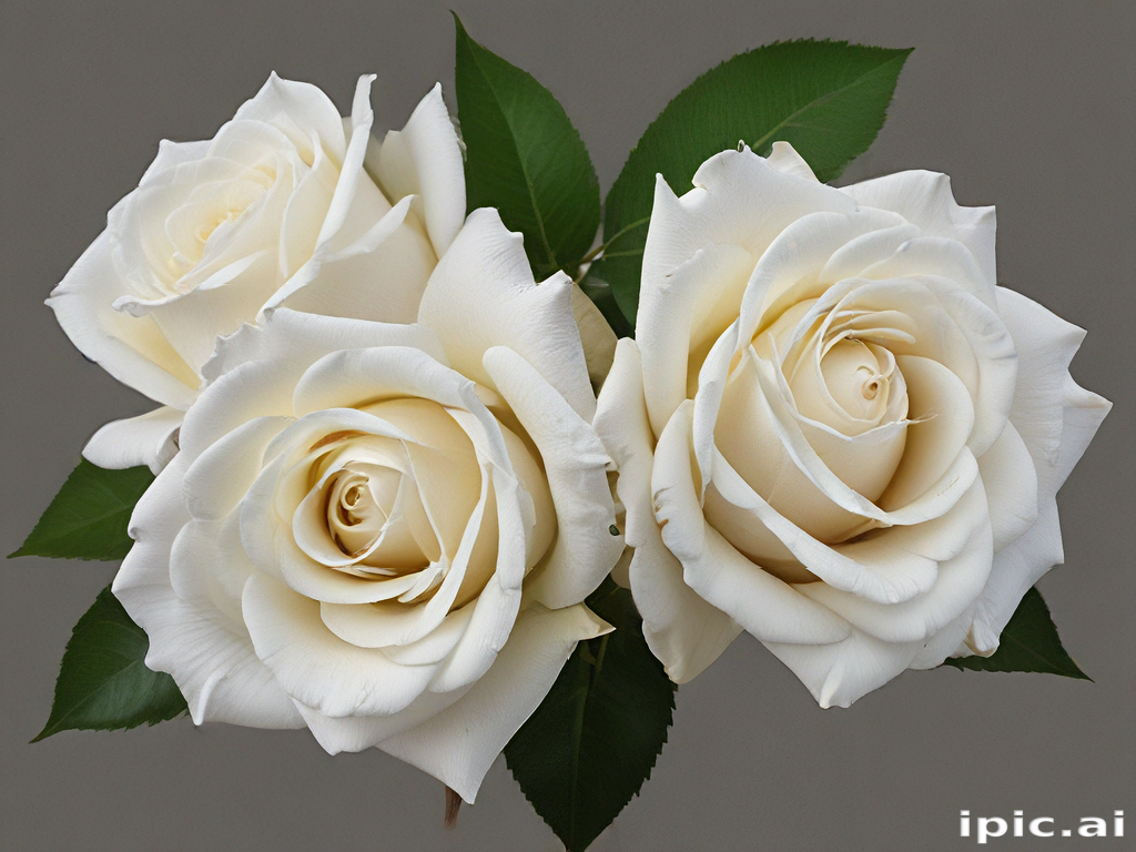Elegant Arrangement of Three Beautiful White Roses on Soft Gray Background