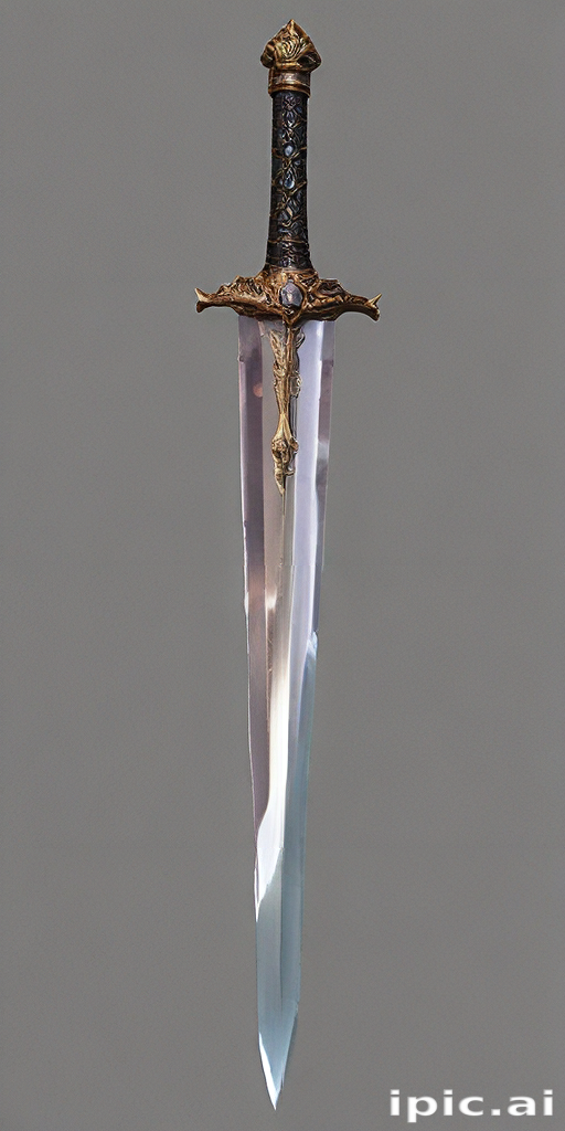 Intricately Designed Fantasy Sword with Ornate Hilt and Glimmering Blade