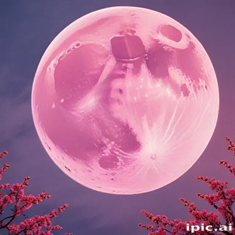 Enchanting Pink Moon Illuminates Cherry Blossoms Under a Twilight Sky
