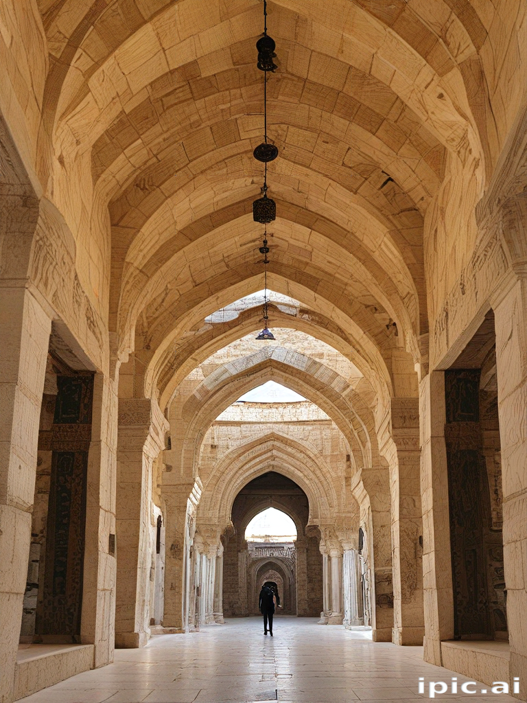 Exploring the Majestic Arched Hallway of an Ancient Historic Structure