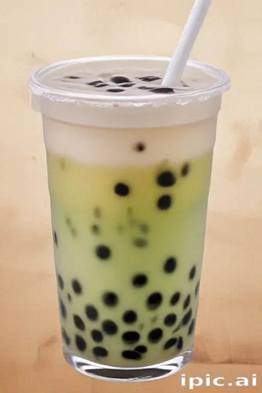 Delicious Layered Drink with Tapioca Pearls and Creamy Green Tea Base