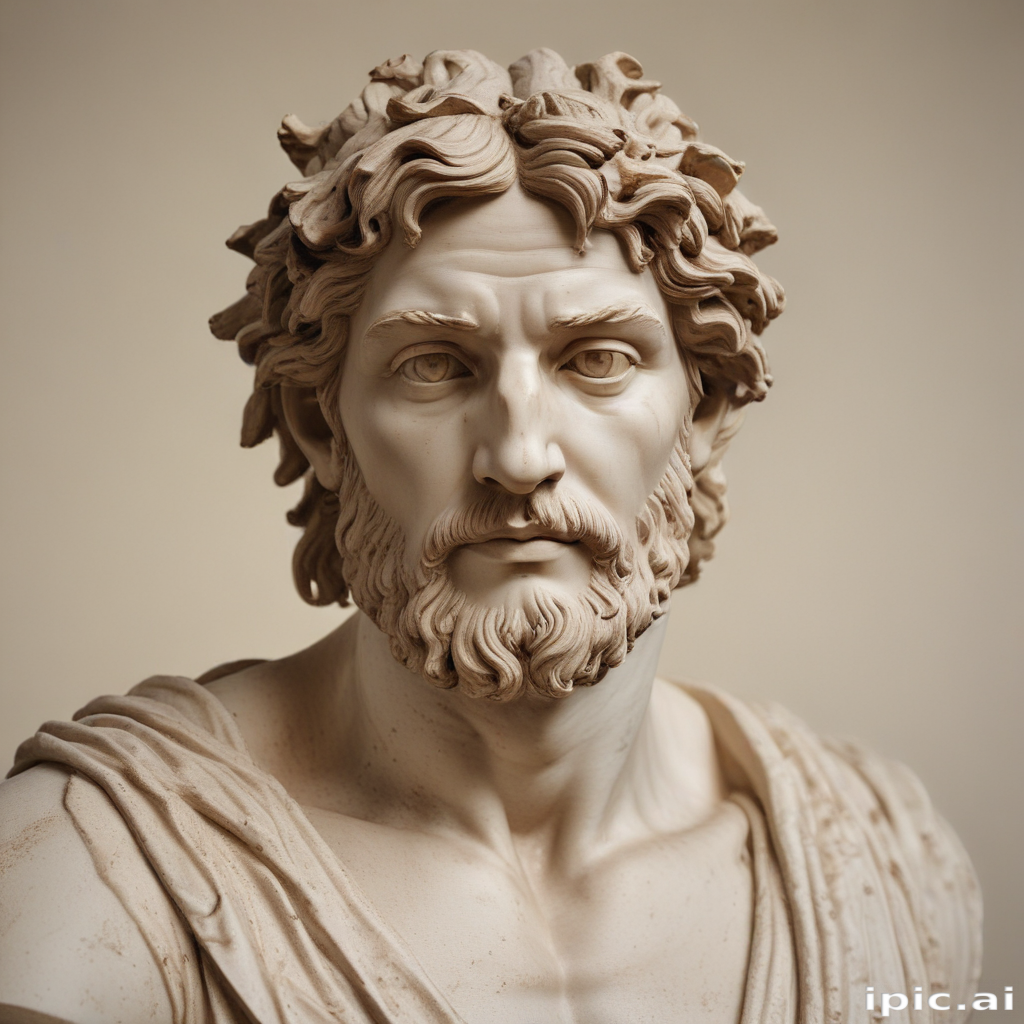 Intricate Marble Sculpture of a Historical Figure with Intense Expression