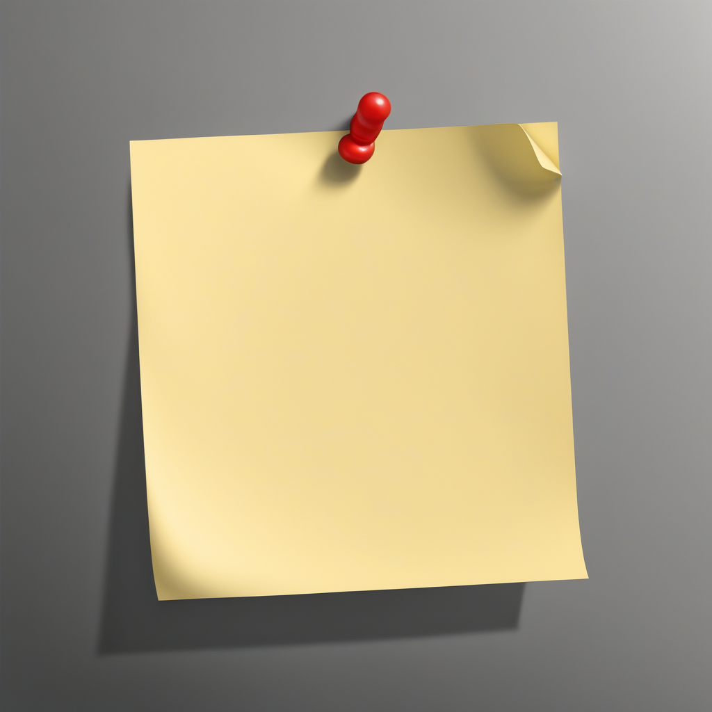 Blank Yellow Sticky Note Tacked to a Gray Wall for Reminders