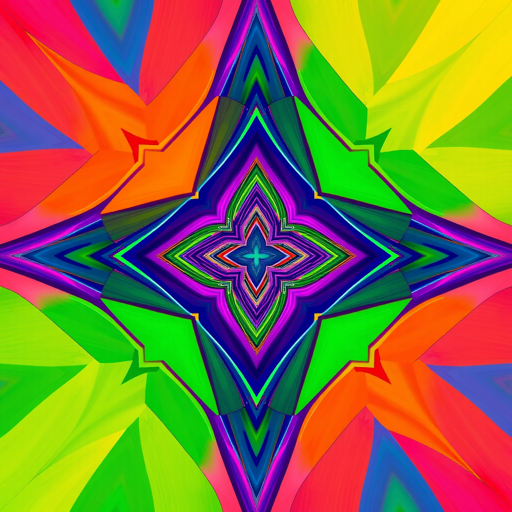 Create a vibrant and intricate geometric design featuring a swirling ...