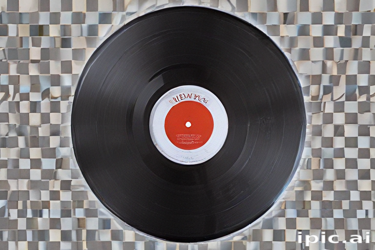 Classic Vinyl Record Surrounded by a Unique Checkerboard Frame Design