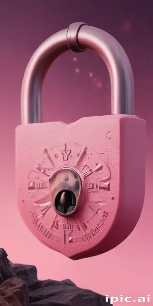 Stylish Pink Padlock Hanging Against a Dreamy Purple Background