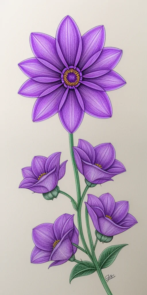 Vibrant Purple Flower Blooming with Delicate Buds and Lush Green Leaves