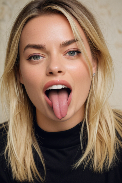 Free Ai Image Generator Margot Robbie tongue out of her mouth