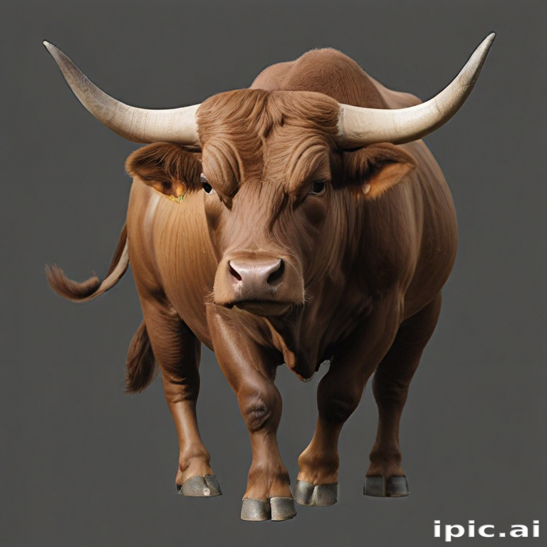 Majestic Brown Bull with Impressive Curved Horns Striding Forward ...