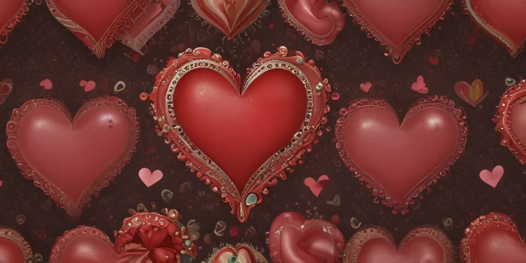 Colorful and Intricate Hearts on a Rich, Dark Background Design