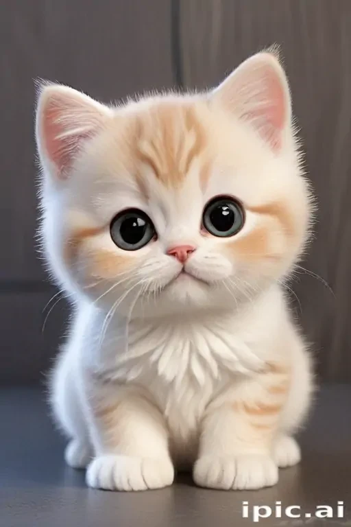 Adorable Fluffy Kitten with Big Eyes Sitting Cute and Playful