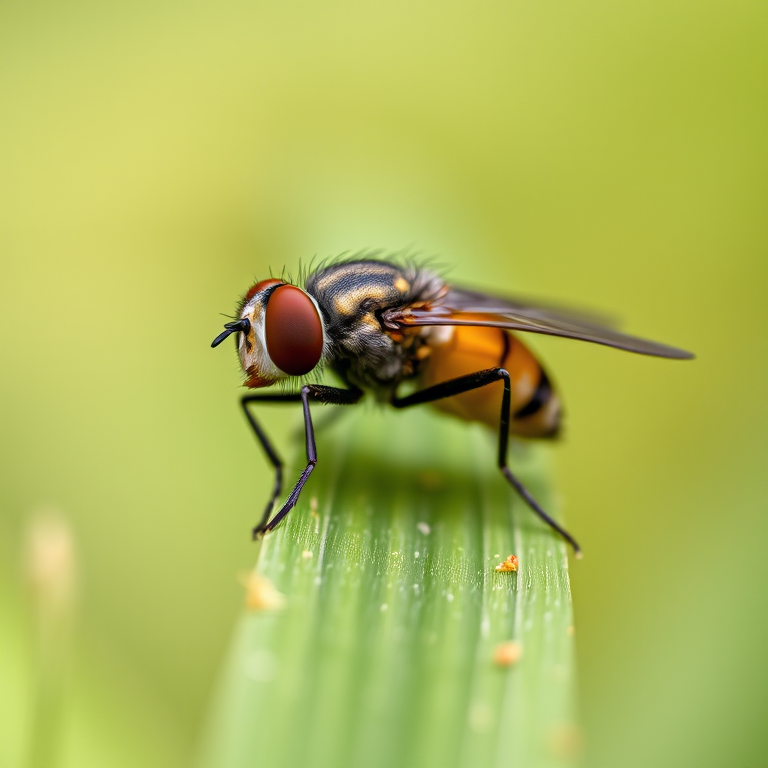 A Close-Up View of a Colorful Fly Resting on a Leaf.