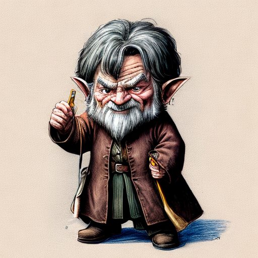 a drawing of an elderly hobbit rogue, to be used in an RPG