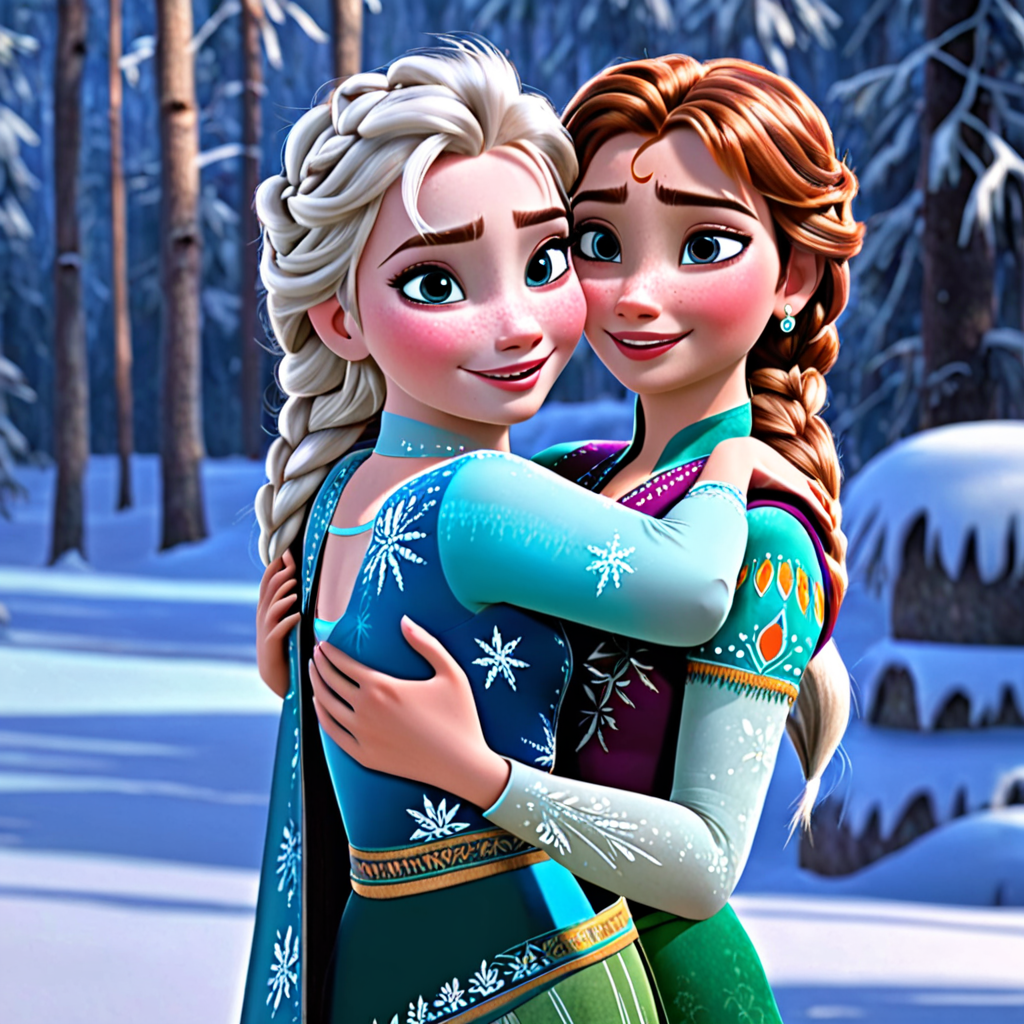 Elsa hug Anna in saree indian smile frozen disney smile look her 3D outside