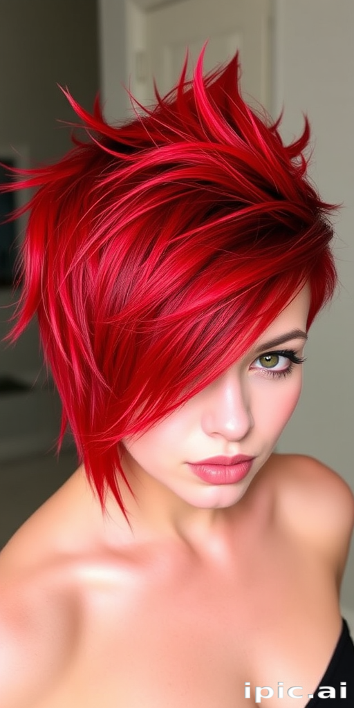 Vibrant Red Spiky Hairstyle Showcasing Bold Fashion and Unique Style ...