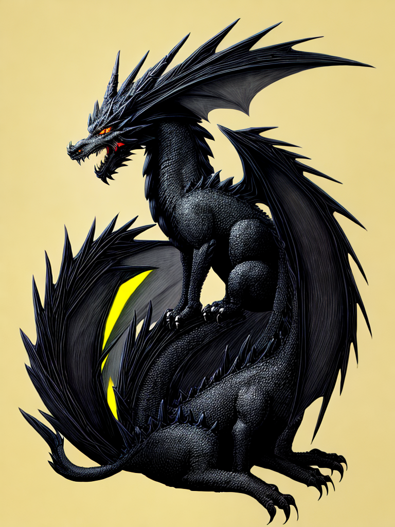 A black dragon with fox-like features