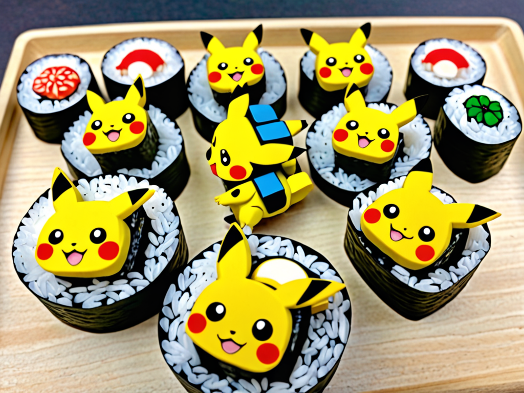 Pikachu sushi with tail coming out of maki roll