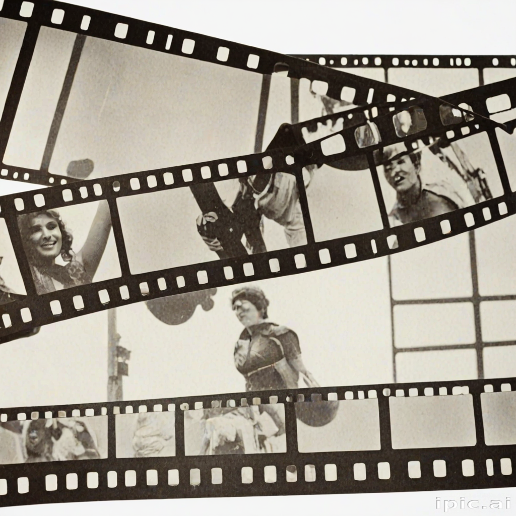 Vintage Film Strips Showcasing Classic Movie Scenes And Actors In Action