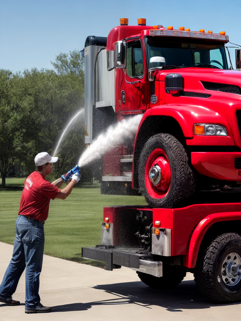 donald trump spraying ketchup from a hose attached to a ketchup truck