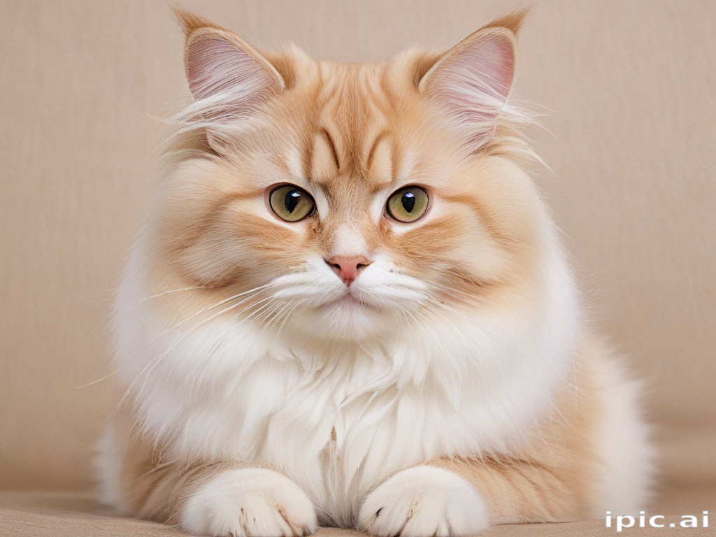 Charming Fluffy Cat with Striking Eyes Posing Gracefully on Tan Background