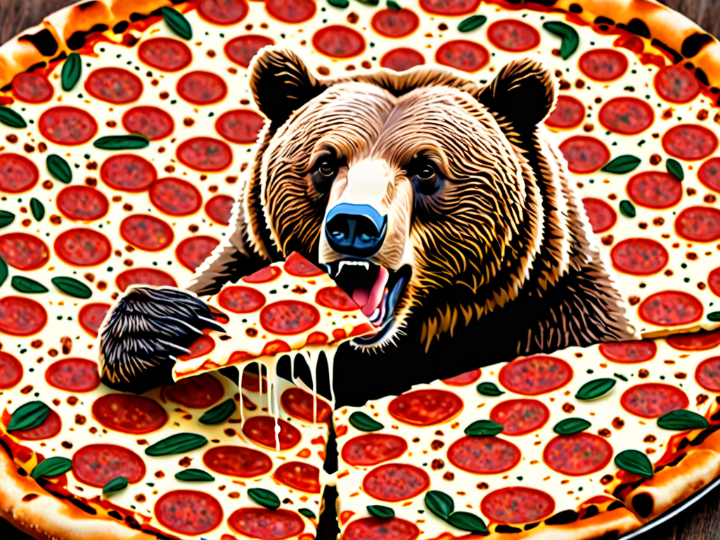 bear eating pizza