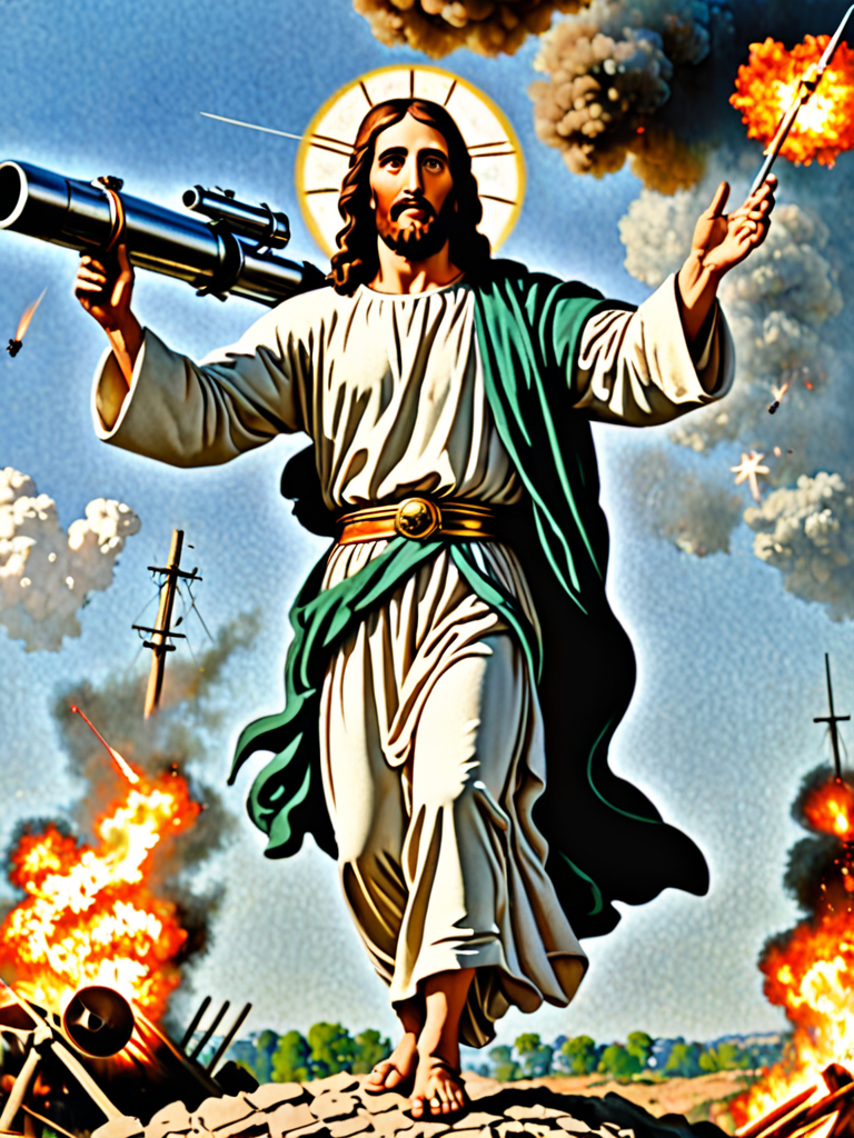 jesus coming back to earth while firing artillery