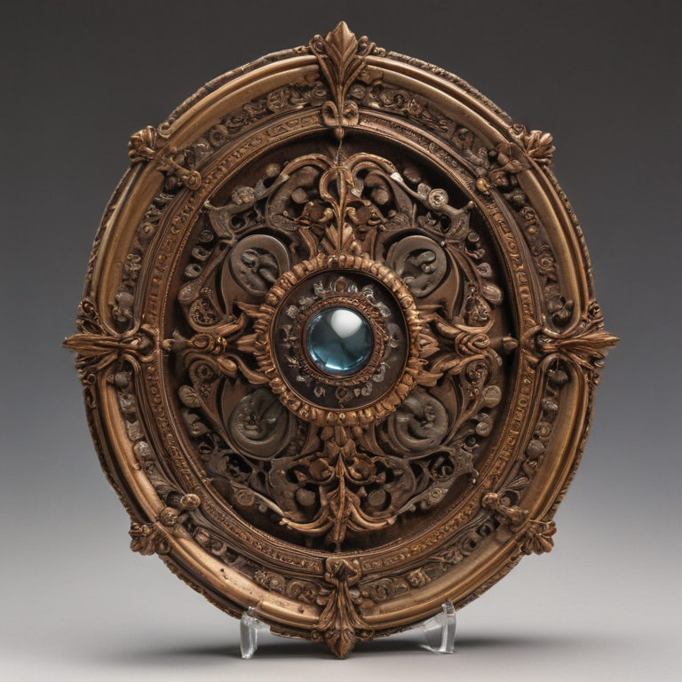 Intricate Antique Decorative Shield with Elaborate Floral Patterns and ...