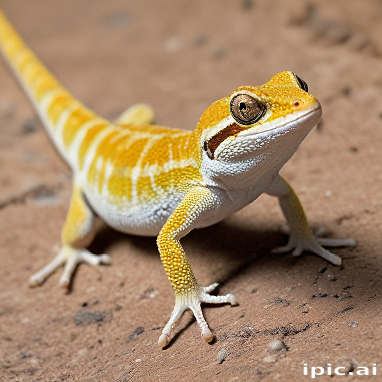 Colorful Close-Up of a Vibrant Yellow and White Gecko on Sand