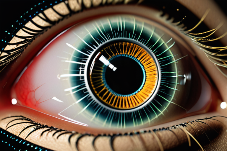 robotic wireframe eye on black background