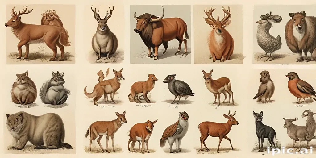A Collection of Diverse Animals Illustrated in Detailed Vintage Artwork.